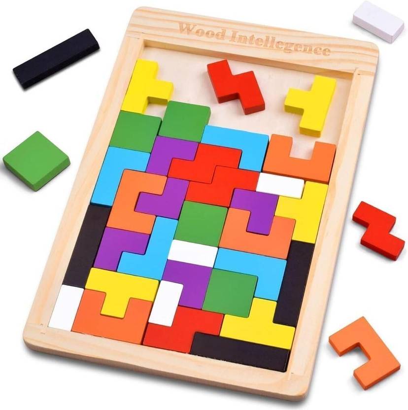 MJTRADERS Wooden Russian Blocks Puzzles For Kids Tetris Puzzle Tangram ...