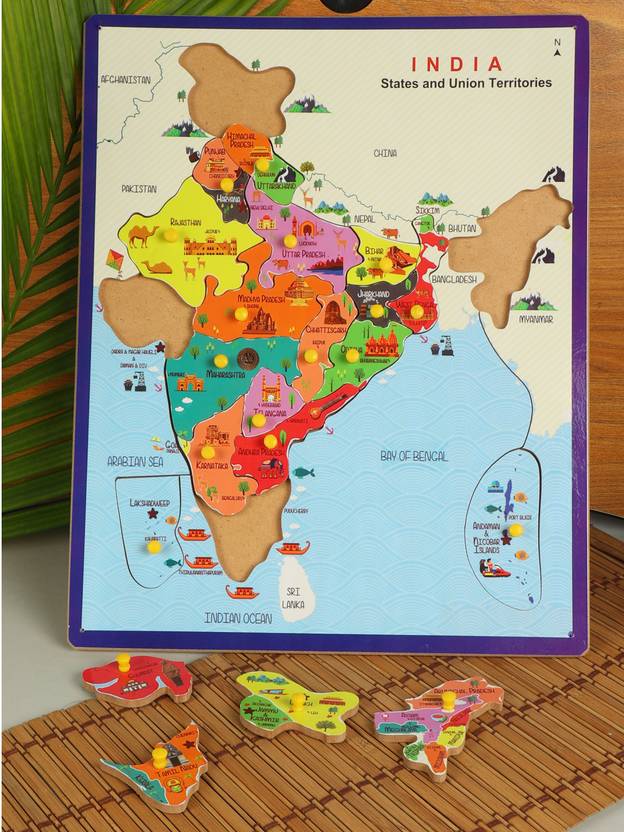 ZEVORA Puzzle Indian Map, States of India with Capitals & Monument(15 ...