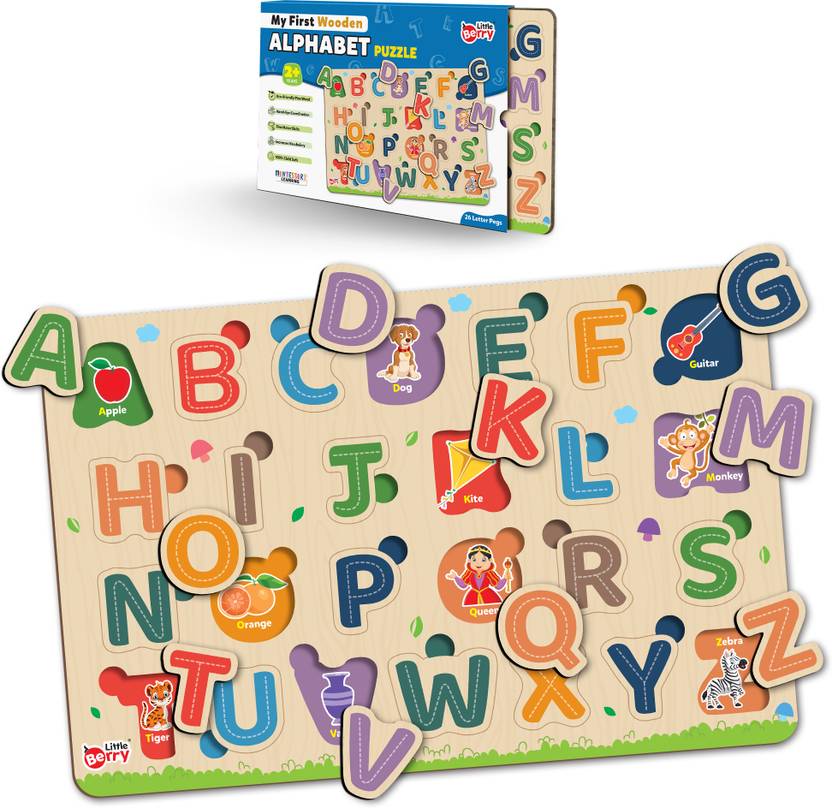 Little Berry Alphabet Wooden Puzzle Board for Kids with Pictures ...
