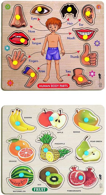 Enorme Mini Wooden Human Body Parts and Fruits Puzzle with Knobs Game ...