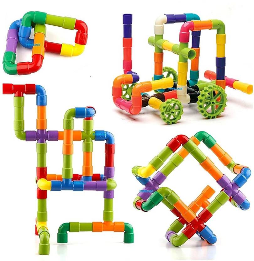GREEN WAY Educational Play and Learn Plastic Building Block Set Pipes ...