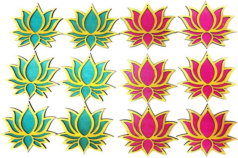 StepsToDo DIY Golden Framed Lotus shape wooden cutouts (Set of 12) Rose ...