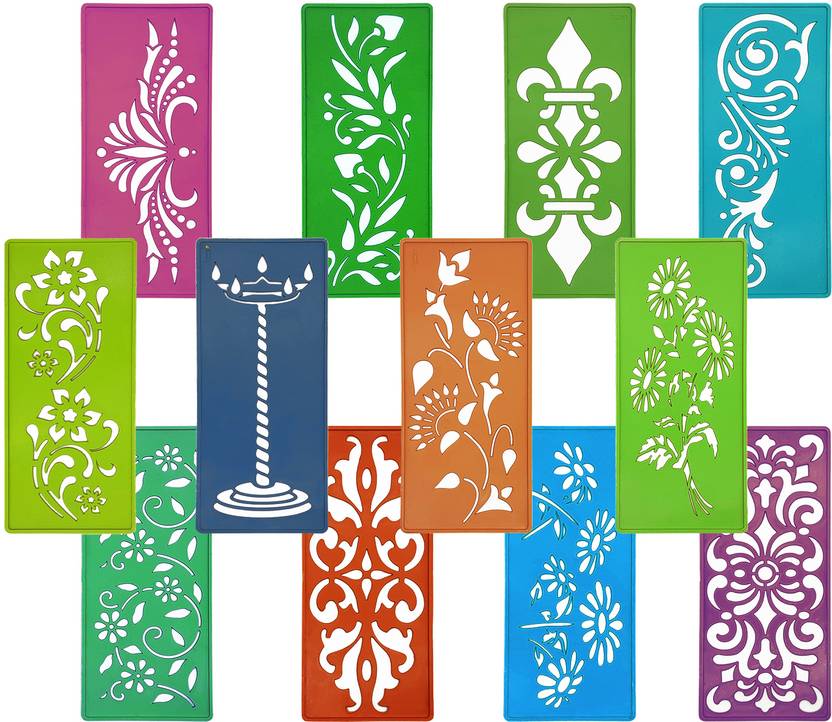 Ascension Set of 12 Different Rangoli Making Stencils Multi Designs Border Stencils Rangoli ...