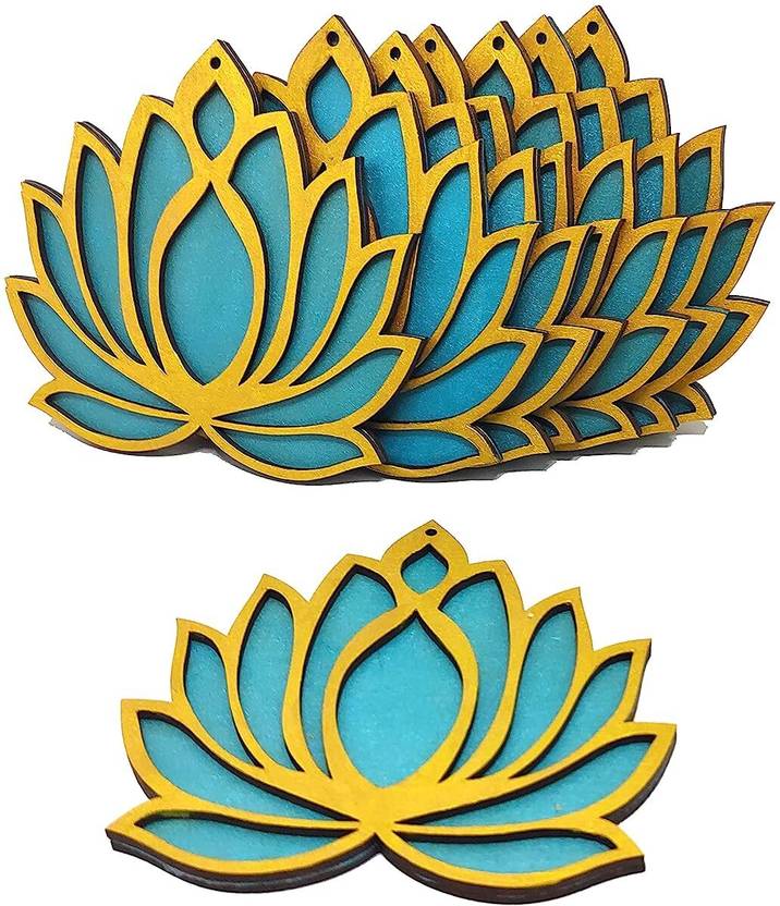 StepsToDo Wooden Lotus Cutouts Set of 6 (Golden and Ocean Blue) | DIY ...