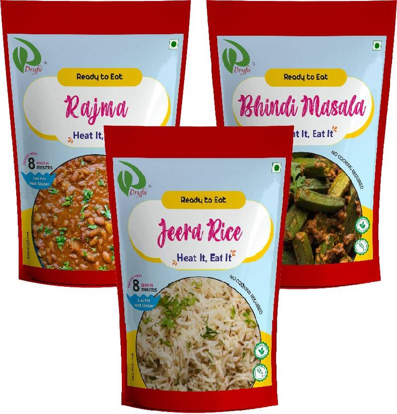Dryfii Rajma, Bhindi and Jeera Rice Combo Meal, Ready to Eat, Pack of 3 ...