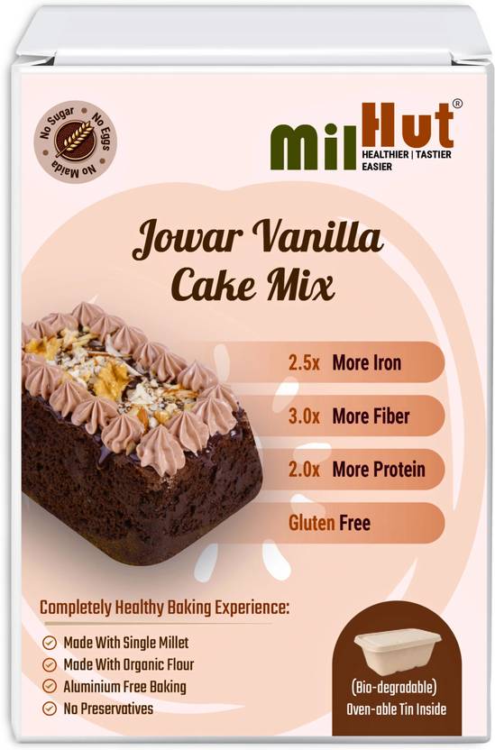 MilHut Jowar Vanilla Millet Cake Mix – Gluten-Free,Eggless, No Maida ...