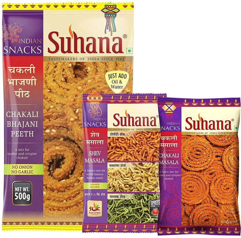 SUHANA Chakali Bhajani (500g x 3) Chakli Masala (100g x 2) Shev Masala ...