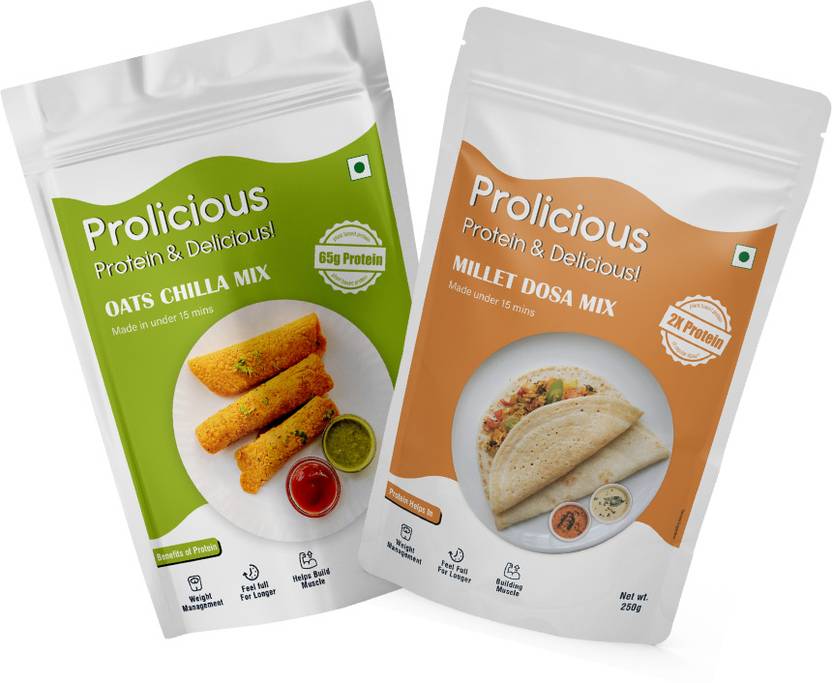 Prolicious High Protein Breakfast Combo | Oats Chilla, Millet Dosa ...