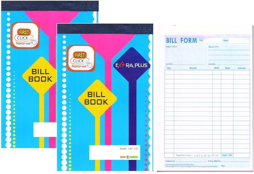 First Click Bill Book Pre Print GST Bill Invoice 2 PC Format 100+100 ...
