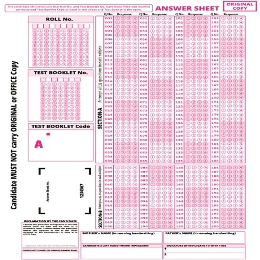 OMR Practice Sheets For Competitive Exams – 200 MCQ’s A4 Size, 50 LOSSE Sheet/50 PAGES (For NEET ...