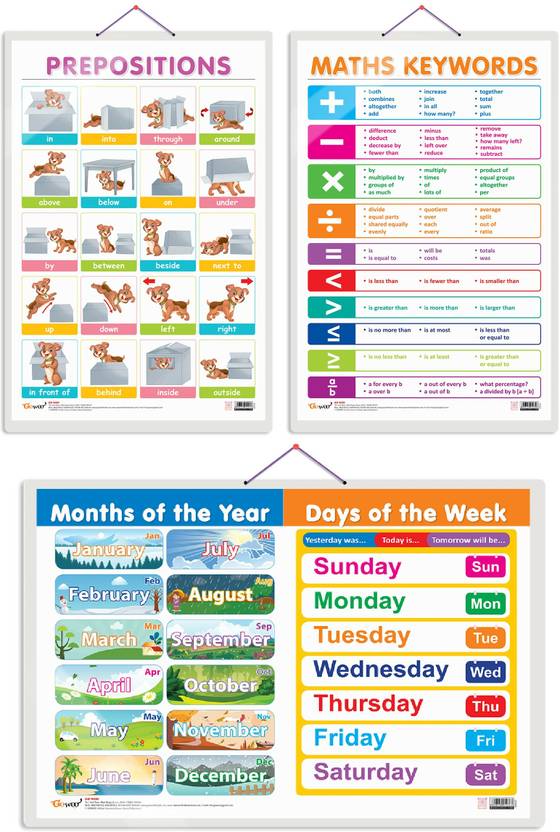 Set of 3 MATHS KEYWORDS, MONTHS OF THE YEAR AND DAYS OF THE WEEK and ...
