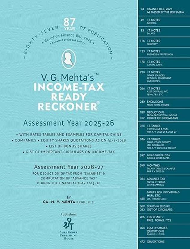 V.G. Mehta’s Income Tax Ready Reckoner (DTRR) – 87th Edition, 2025: Buy ...