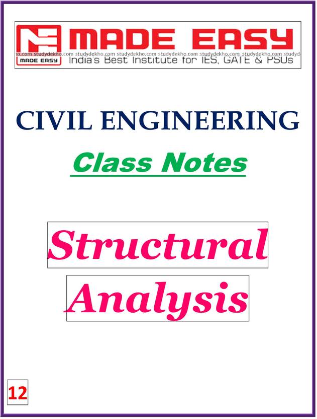 Structural Analysis Civil Engineering Made Easy Class Notes Buy