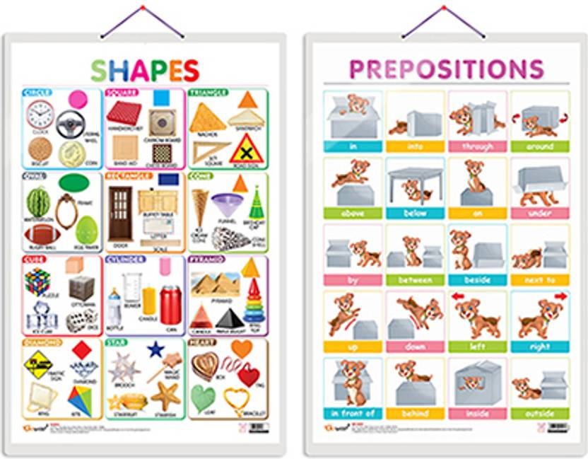Set of 2 Shapes and PREPOSITIONS Early Learning Educational Charts for ...