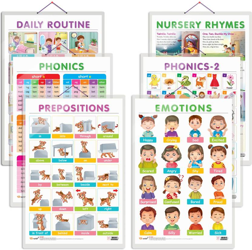 Set of 6 EMOTIONS, DAILY ROUTINE, NURSERY RHYMES, PREPOSITIONS, PHONICS ...