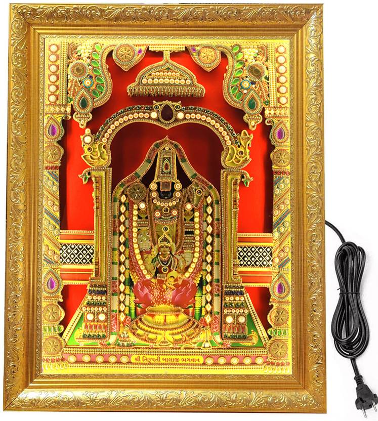 Signamio Handmade Gold led Light 3D Tirupati Balaji Wall Hanging Photo ...