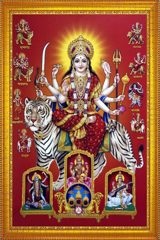 jog craft durga maa golden photo frame, mata ji photo Religious Frame ...