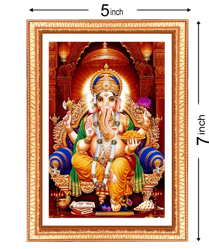 push enterprises GANPATI BAPPA 5X7 INCH ACRYLIC GLASS GOLDEN PHOTO ...