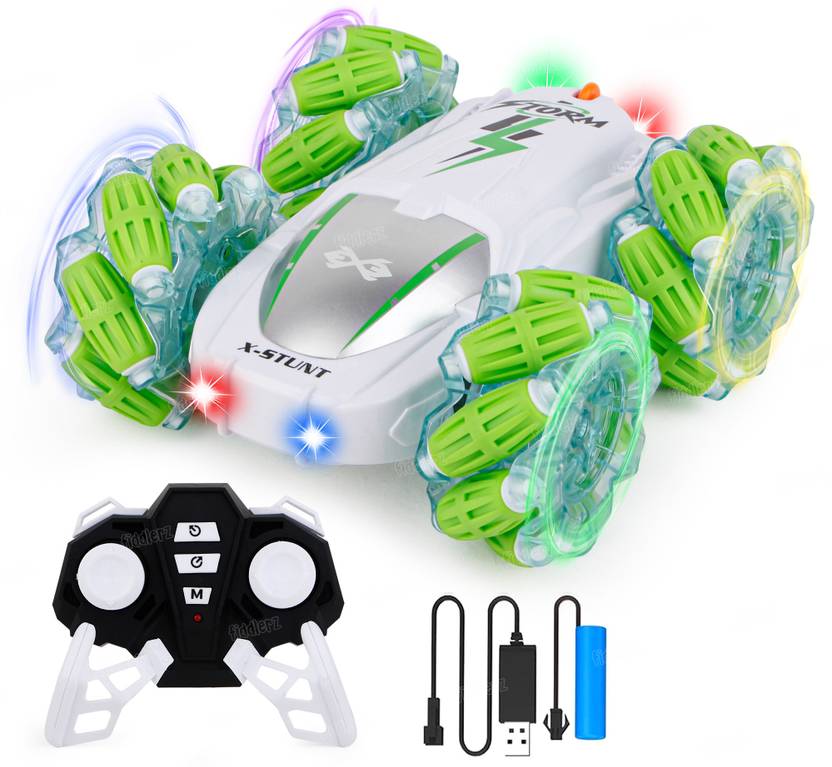 FIDDLERZ Remote Control Stunt Car for Kids with 360° Flip LED Lights ...