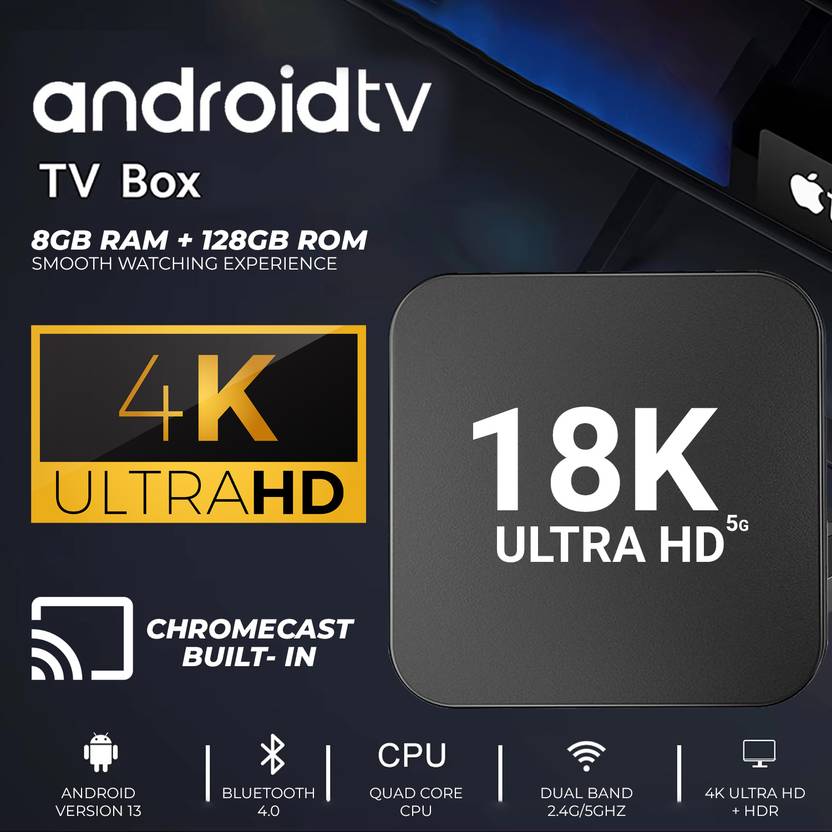 WRADER Smart 4K Android TV Box 8GB RAM+128GB ROM Built-in Chromecast ...