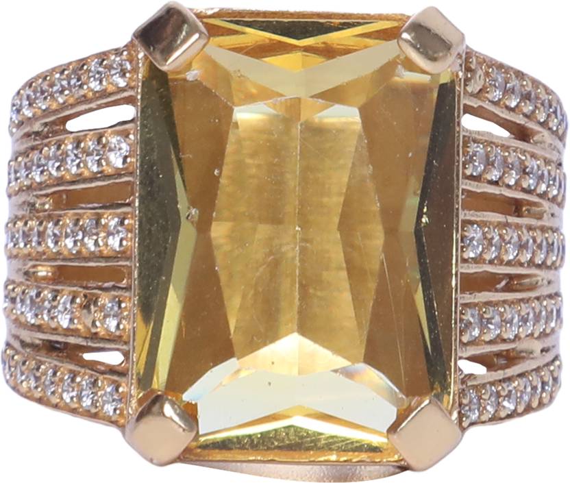 GolDiva Beauty Emerald Fancy Color Stone Gold Plated Ring With AD ...