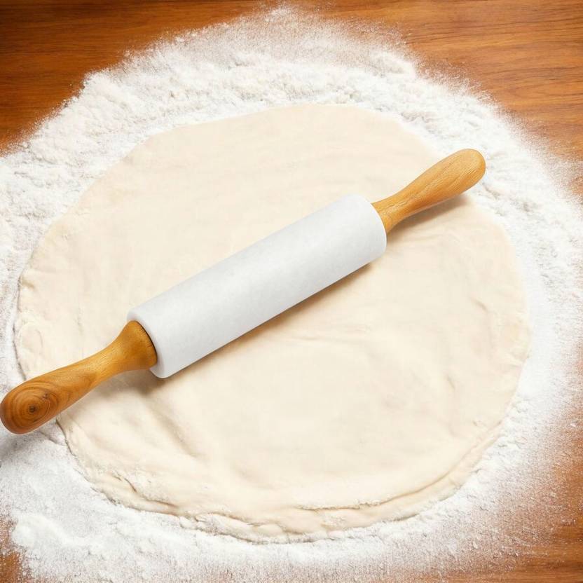 Stoniva Professional Rolling Pin with White Marble Barrel, Wooden ...