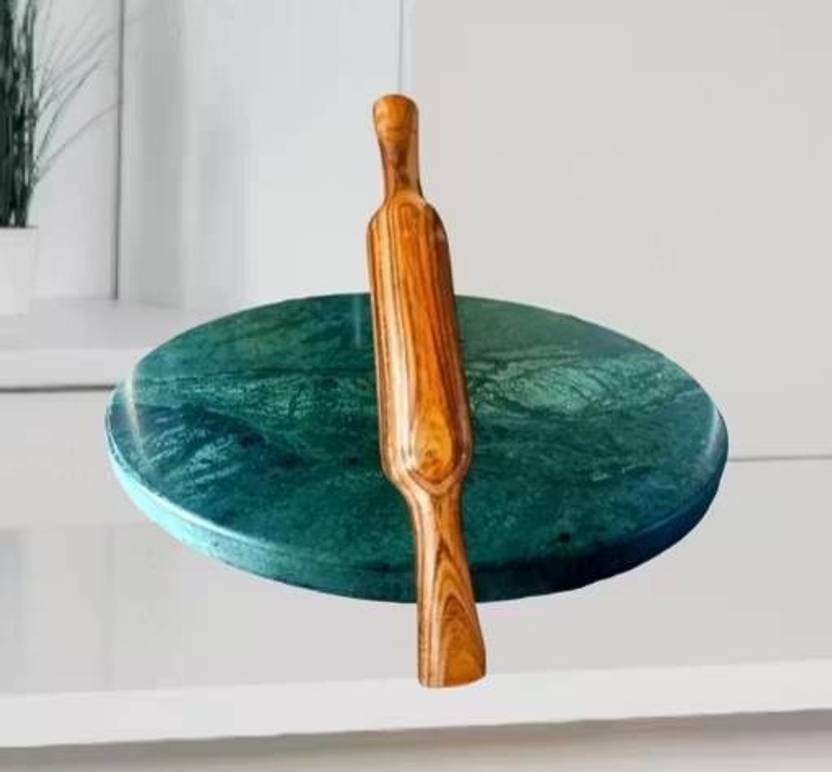 KiaNic Kitchen Green Marble Chakla & Belan Combo – 9 Inch Rolling Pin ...