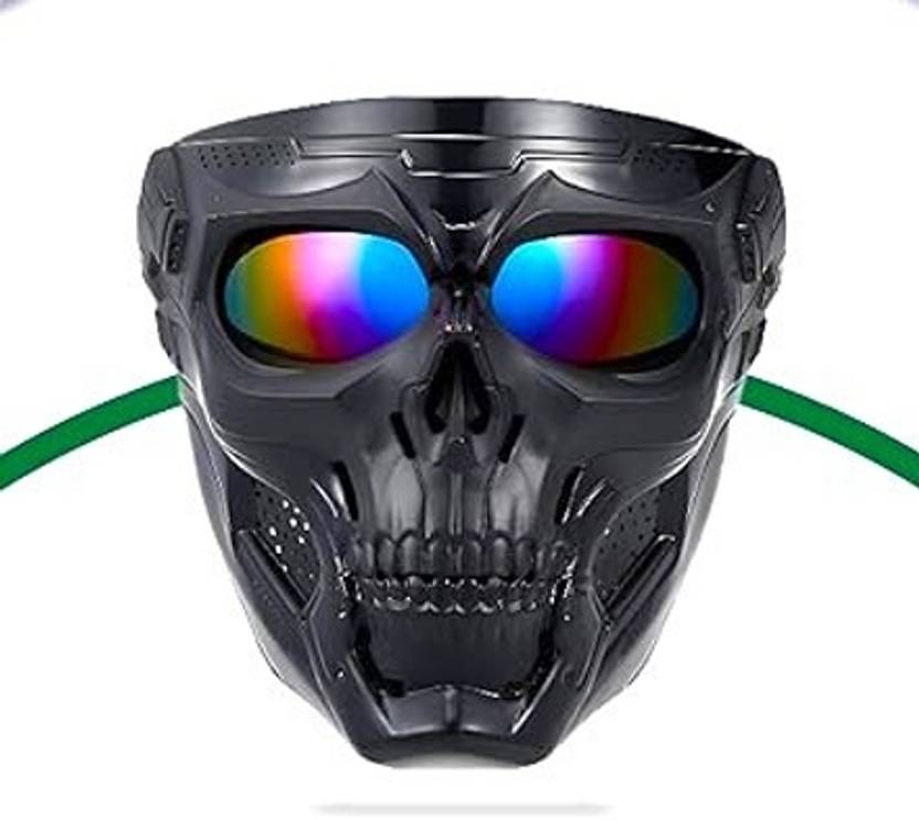AutoKick SKM-102 – Silver Metallic Skull Mask with Rainbow Lenses Skull ...