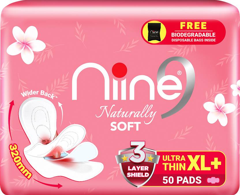 niine Naturally Soft Ultra Thin XL+ Sanitary Napkin With 3 Layer Shield ...