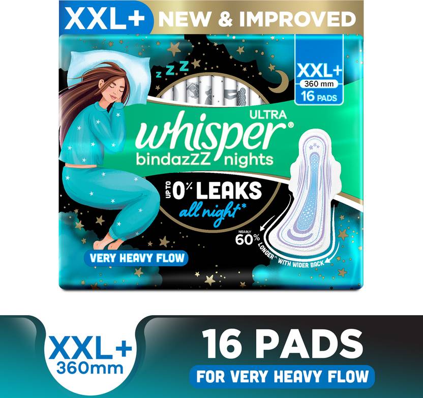 Whisper BINDAZZZ NIGHTS XXL+, UPTO 0% LEAKS ALL NIGHT LONG Sanitary Pad ...