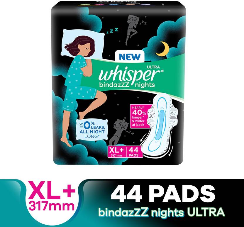 Whisper BINDAZZZ NIGHTS XL+, UPTO 0% LEAKS ALL NIGHT LONG Sanitary Pad ...