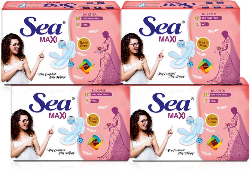 Sea 60 XXL Maxi Anti Bacterial, Rashes Free Cottony Soft Sanitary Pads ...