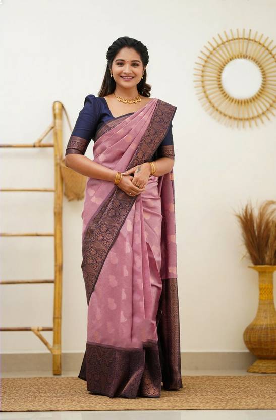 Buy FRIYAL Woven Banarasi Art Silk Pink Sarees Online @ Best Price In ...