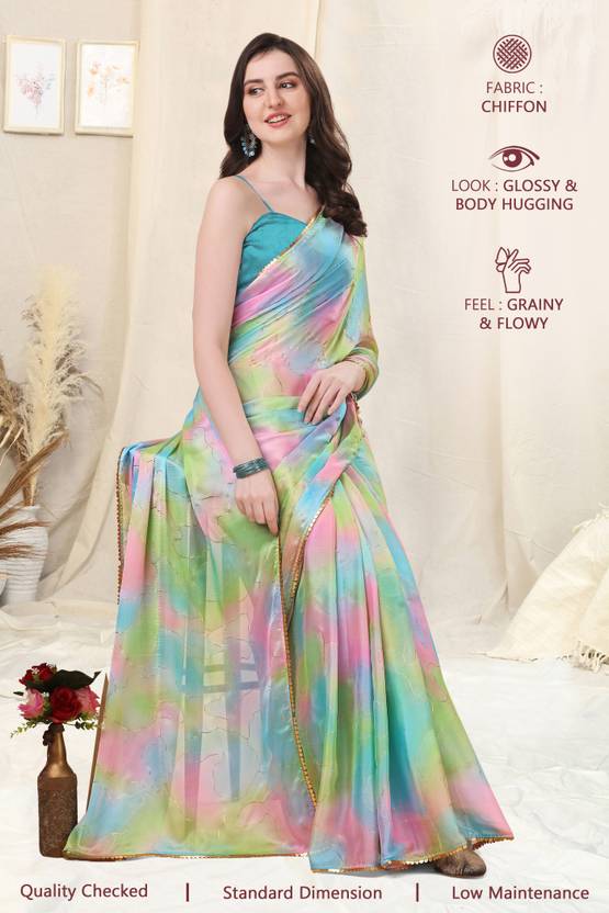 Buy MIRCHI FASHION Printed, Color Block, Embellished Bollywood Chiffon ...