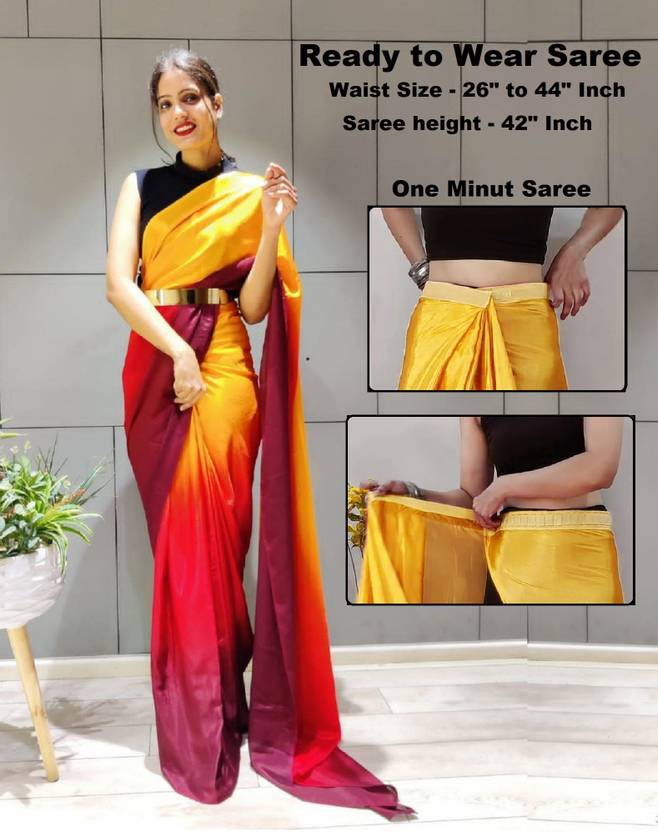 Buy Riddhi textile Hub Dyed Bollywood Chiffon Red, Yellow Sarees Online ...