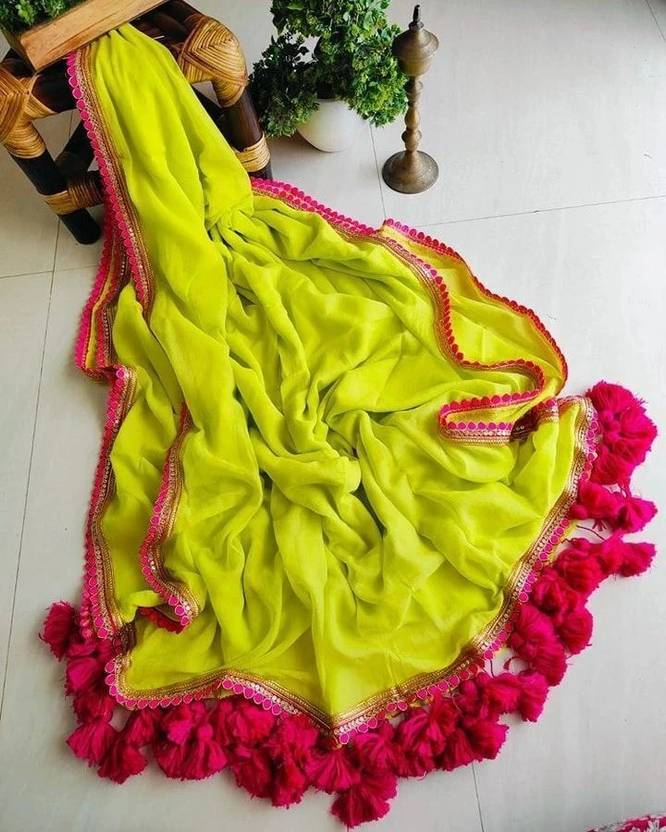 Buy Shreeji Printed Madhubani Georgette Yellow Sarees Online @ Best ...