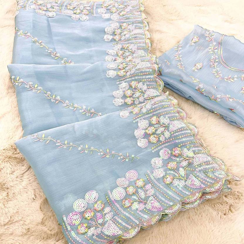Buy samu Embroidered Bollywood Organza Light Blue Sarees Online @ Best ...