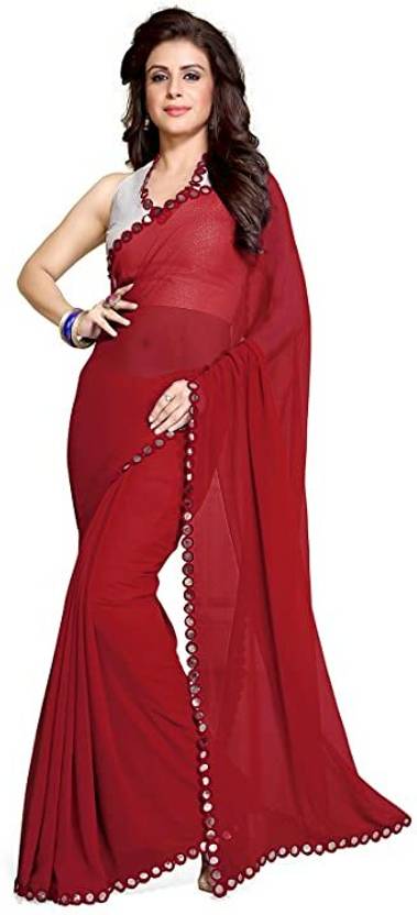 Buy dfgyui Hand Painted Chettinadu Linen Red Sarees Online @ Best Price ...