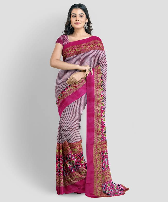 Buy Mithusaree Printed Paithani Pure Silk Pink Sarees Online @ Best ...
