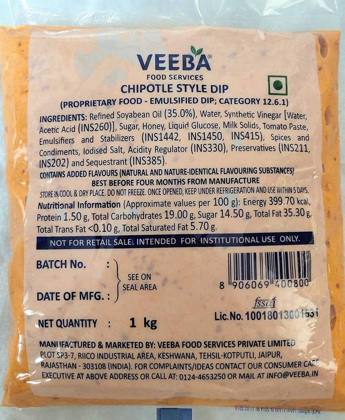 VEEBA Chipotle Style Dip 1kg Dip Price in India - Buy VEEBA Chipotle ...