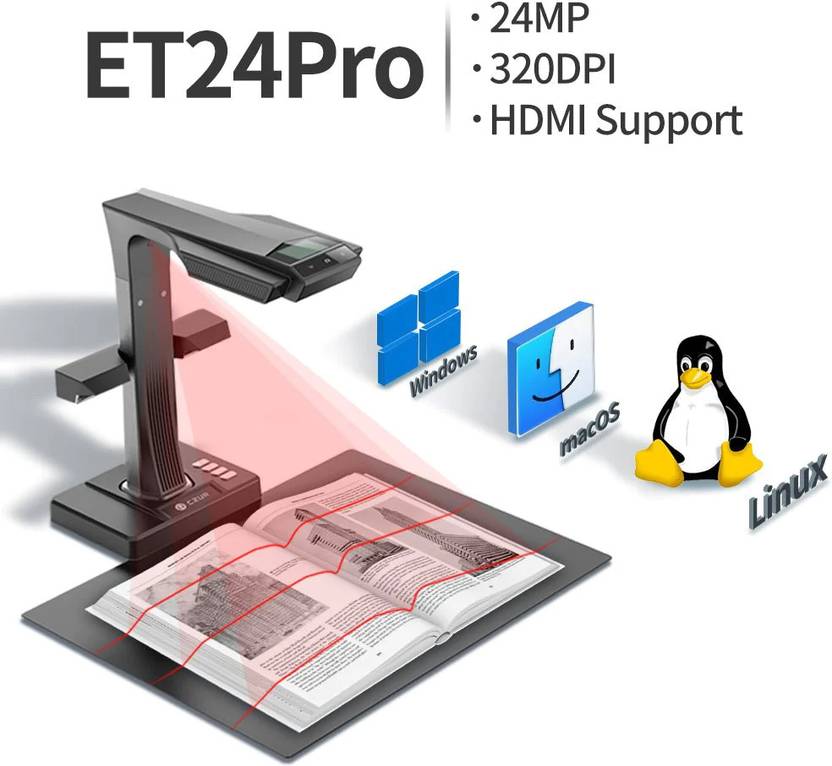 Czur ET 24 Pro Book Scanner 186+ languages recognized incl. HINDI ...