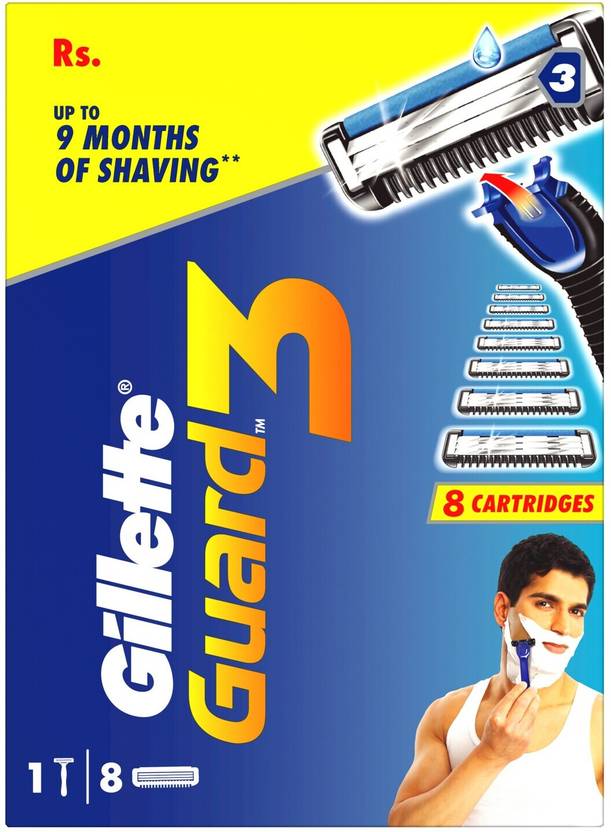 Gillette Guard 3 Single Razor for men with 8 shaving Blades, Men ...