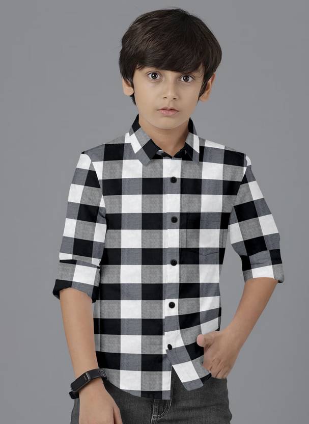 GunjaFashion Boys Checkered Casual Grey, Black, White Shirt - Buy ...