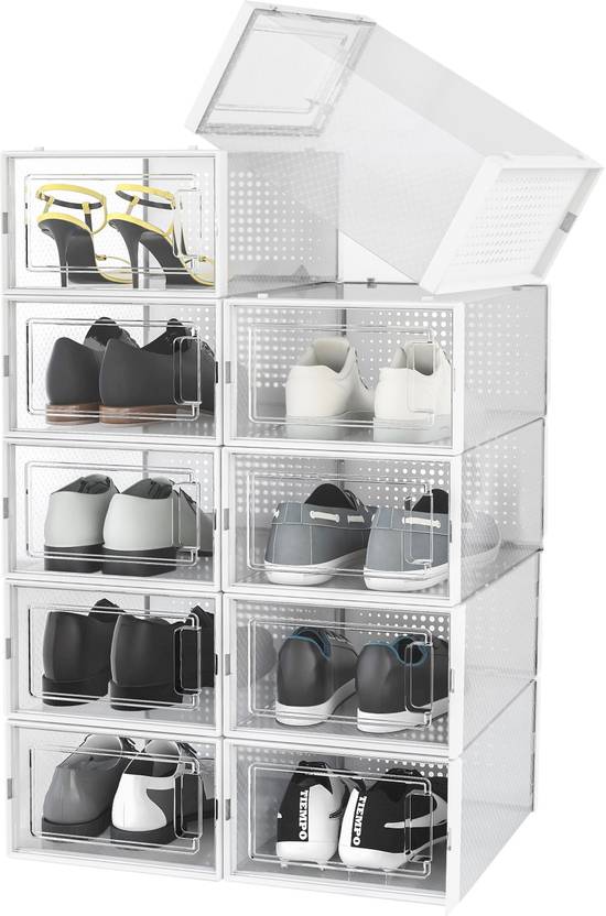 PrimAlite Plastic Stackable Rectangle Shoe Storage Boxes | Upto UK: 9.5 ...
