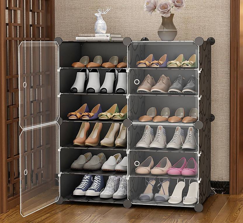 Sasimo 12-Shelf-4-Door Plastic Cubort Shoe Rack Plastic Collapsible ...