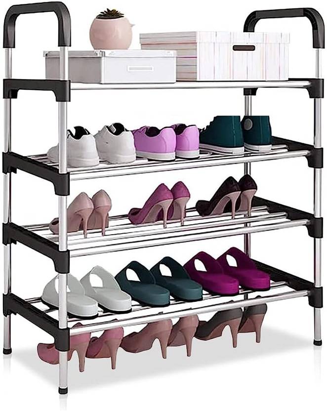 lukzer 4 Layer Free Standing Stainless Steel Shoe Rack Entryway ...