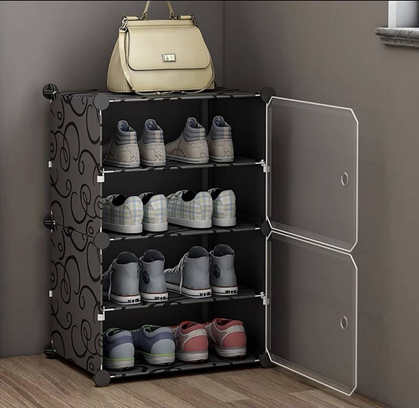 Sasimo 4-Shelf-2-Door Plastic Cubort Shoe Rack Plastic Collapsible Shoe ...