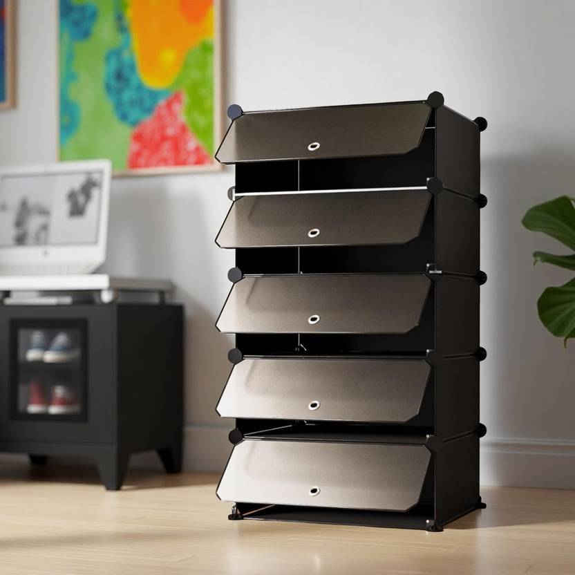 VIV-ATIQ 5 Door 5 Shelf Clothes & Shoe Rack | Almari Style Collapsible ...