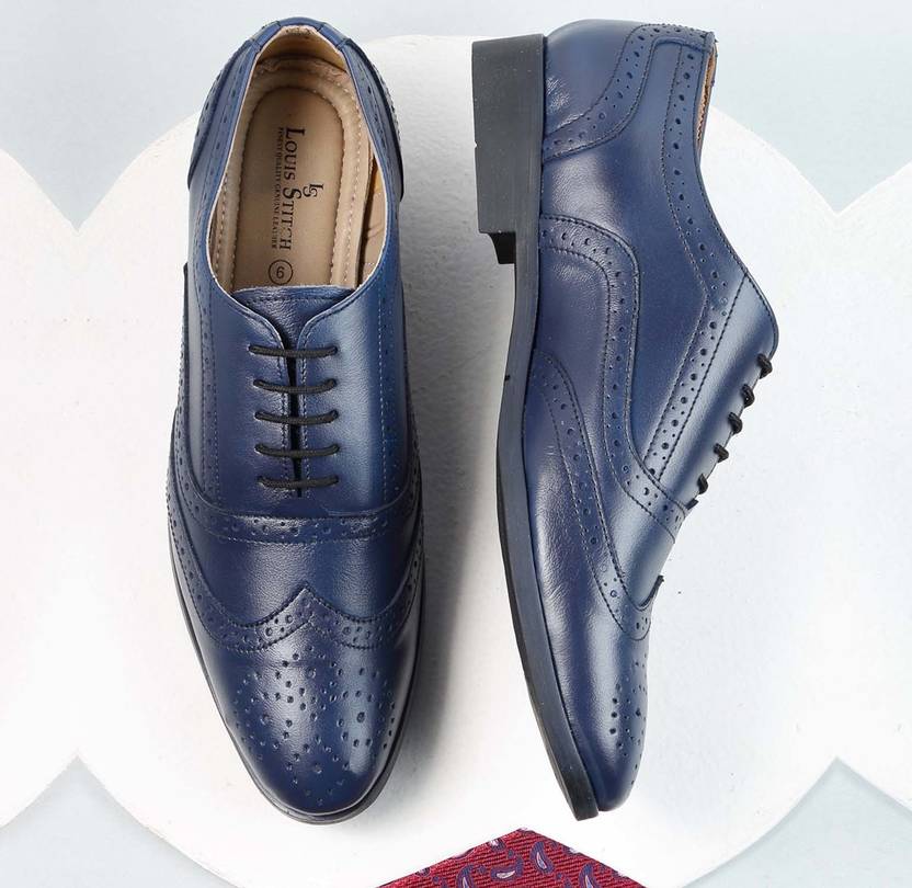 LOUIS STITCH Blue Brogue Wingtip Style Italian Leather Comfortable ...