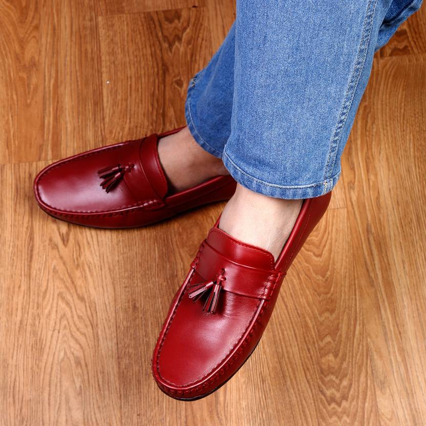 LOUIS STITCH Men's Ferrari Red Italian Leather Loafers With Tassel ...